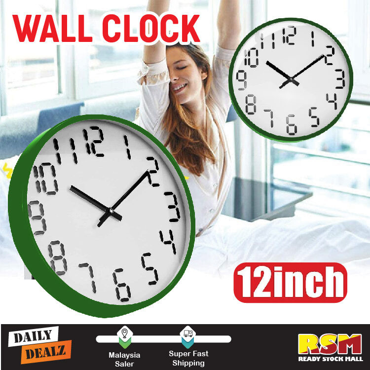 MY12Inch/30CM Quartz Analog Wall Clock Round Clocks with LCD Number ...