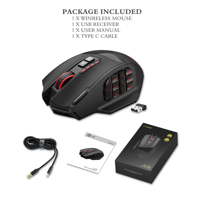 E Elements X-33 Wireless Wired Dual Mode Custom Game Mouse Eating ...