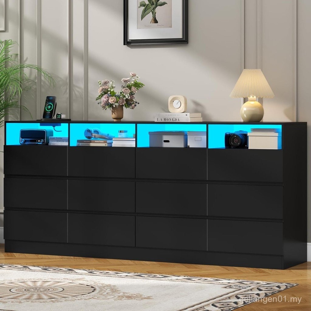 Almari Hitam Laci Loomie 12 dengan Stesen Pengecasan & Lampu Led untuk ...