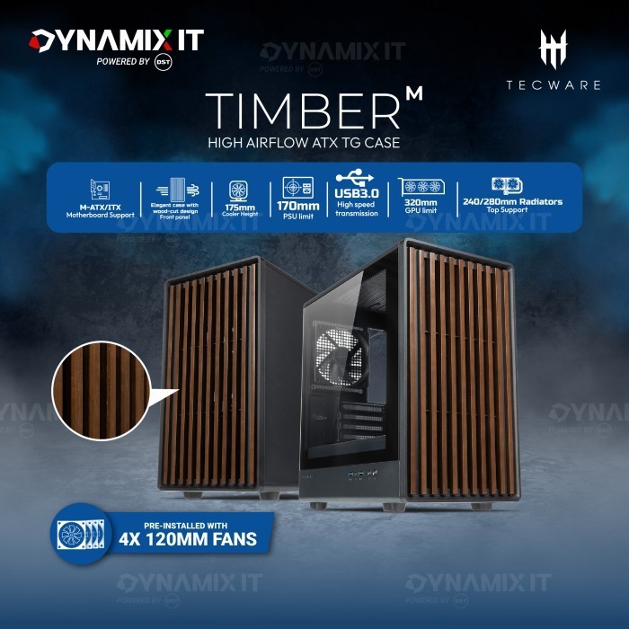 [+Wooden Palette] Tecware Timber M TG MATX with 4 x 120mm Fans - Black ...