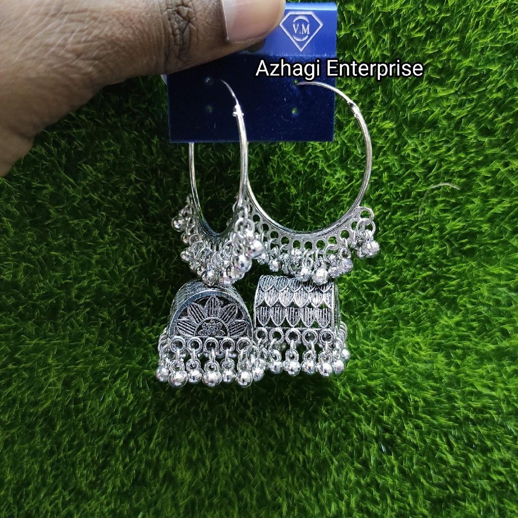 Hoop Silver Jhumka // XL size // Valayam Style jhumka | Shopee Malaysia