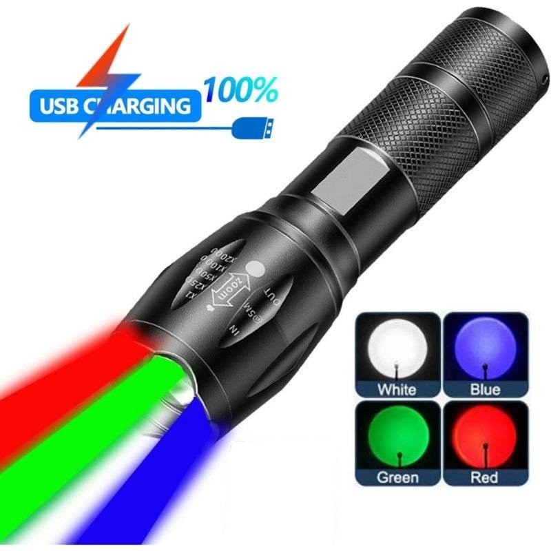 Obor LED, 4 dalam 1, dengan Cahaya Merah, Hijau, Putih dan Biru ...