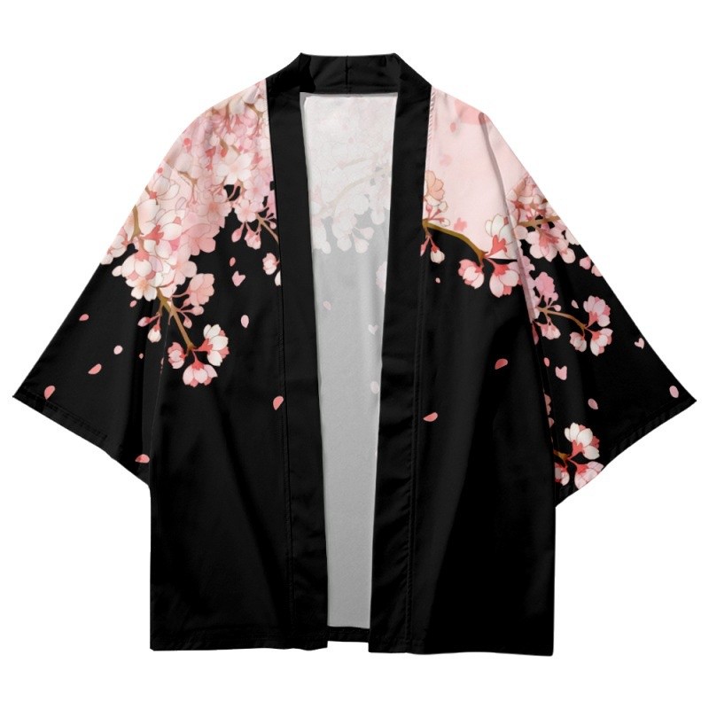 Men and women Sakura Flowers Print Yukata Haori Obi Asian Clothes ...