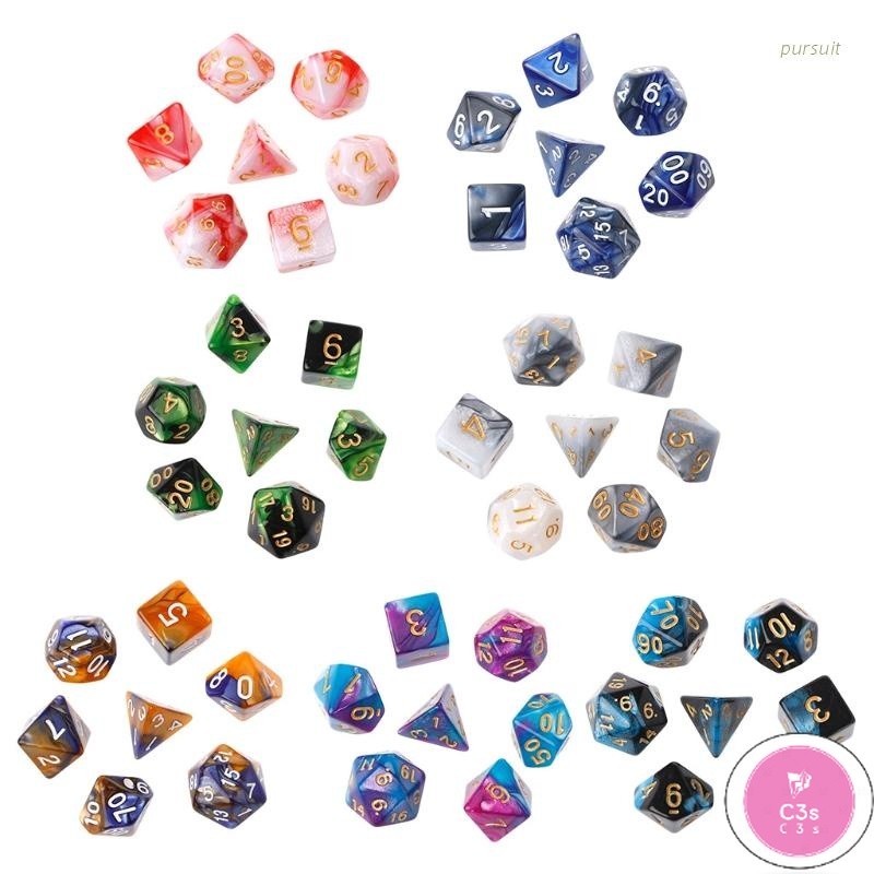 C3S 【SUIT】 7pcs/Set Acrylic Polyhedral Dice For TRPG Board Game D4-D20 ...