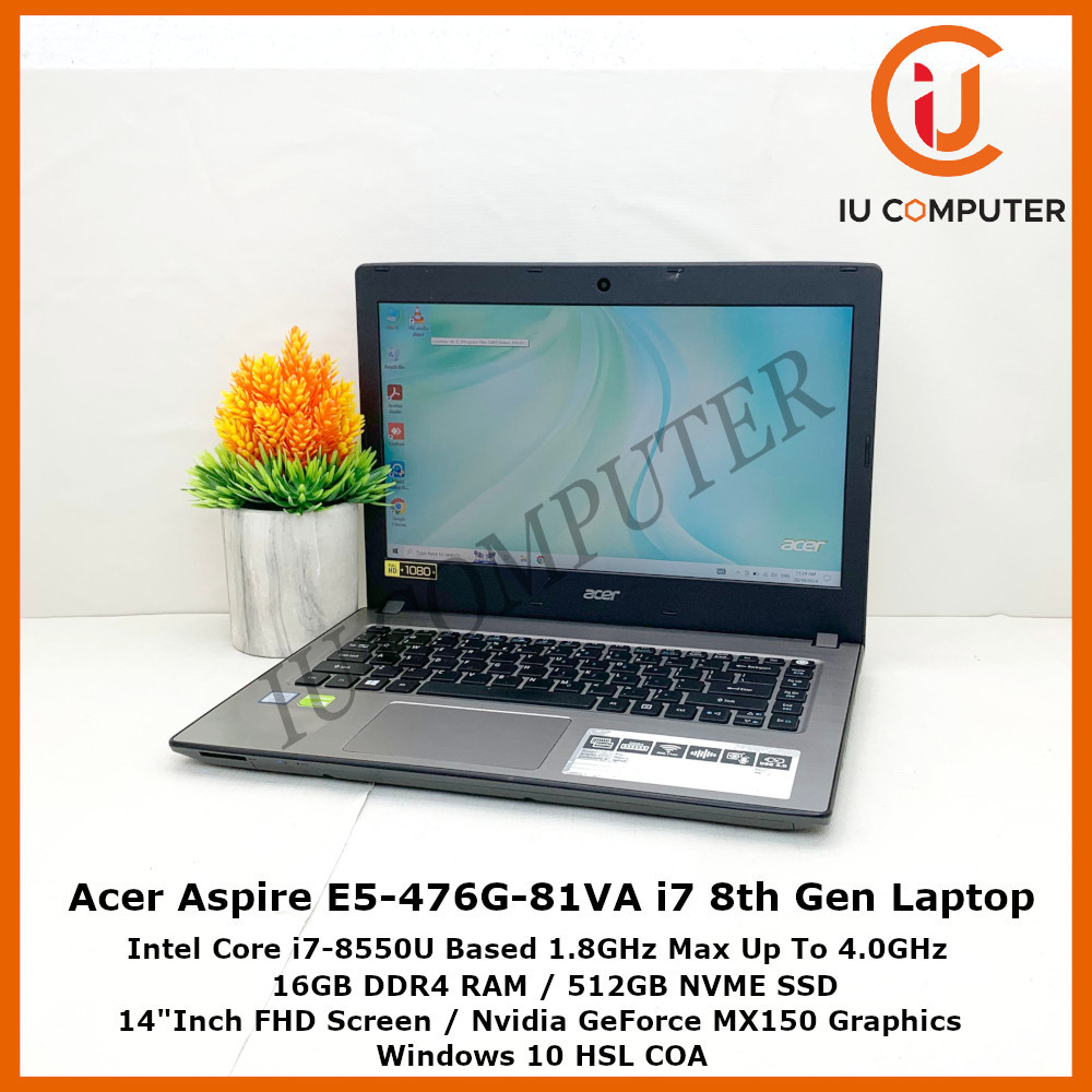 ACER ASPIRE E5-476G-81VA INTEL CORE I7-8550U 16GB RAM 512GB NVME SSD MX150 USED LAPTOP ...