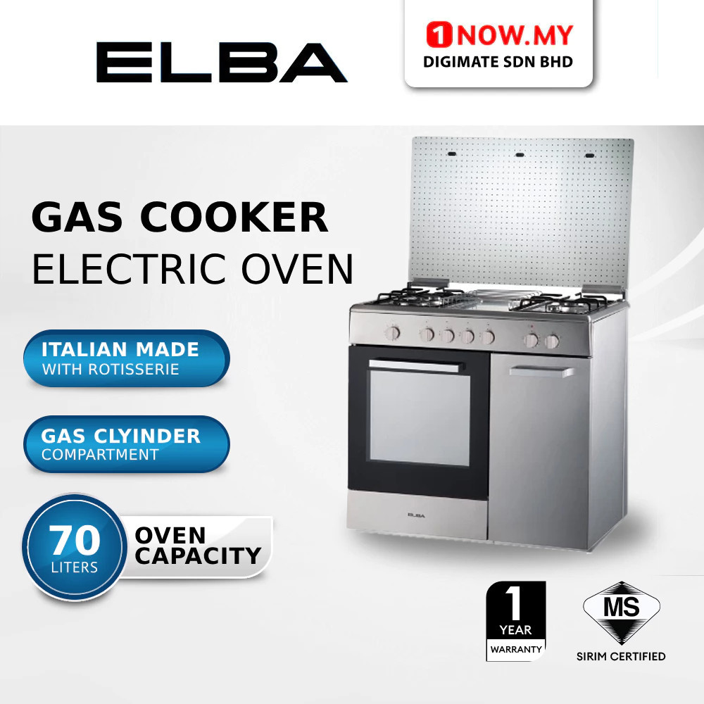 ELBA 4 Burners Gas Cooker With Grill & 70L Electric Oven EGC-C9784E(SS ...
