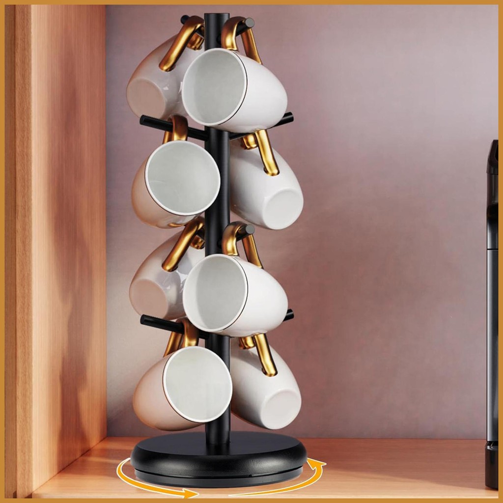 Mug Rack Rotating 8 Hooks Cup Tree Coffee Counter Bar Multifunction ...