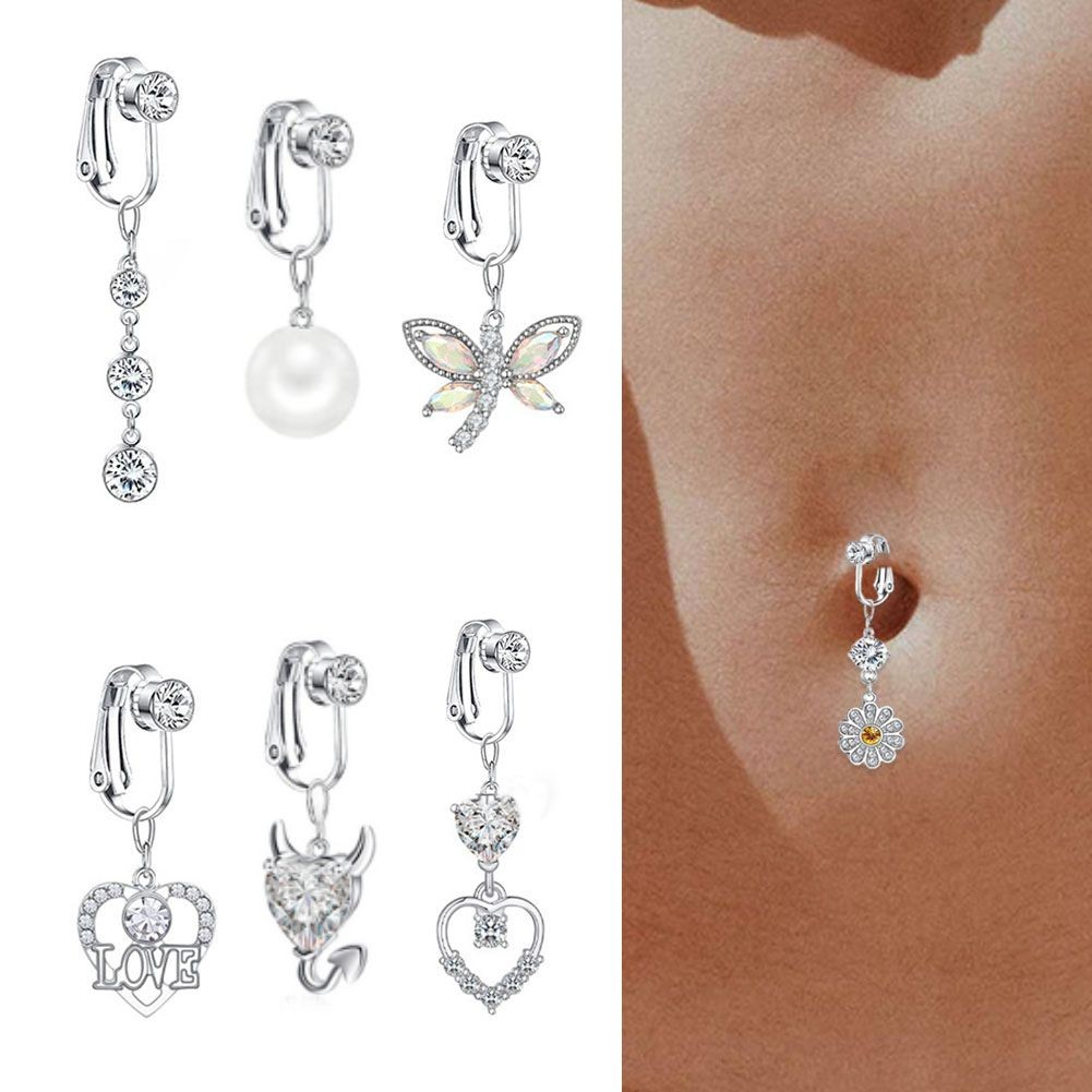 1PC Trendy Stainless Steel Navel Ring Fake Belly Piercing Navel Ring ...