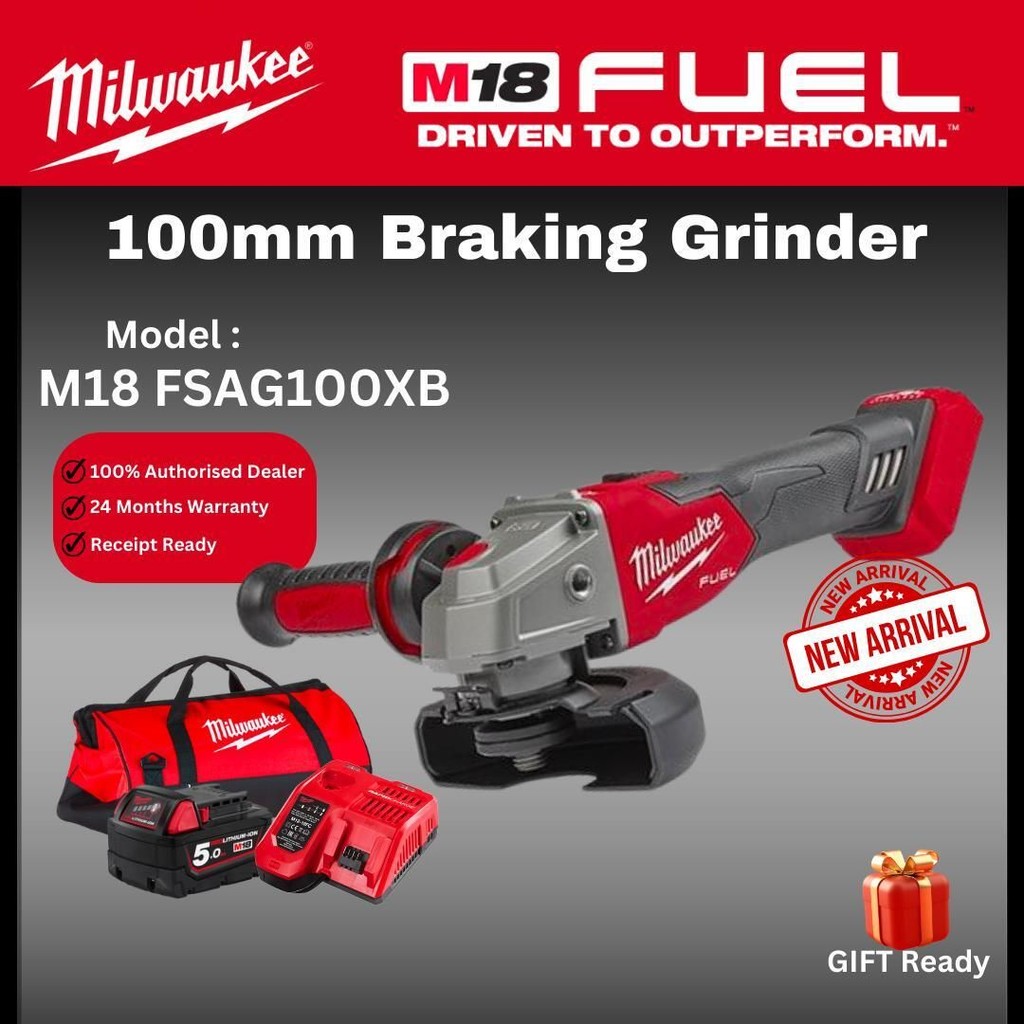 Milwaukee M18 FUEL 100mm Braking Grinder / FSAG100XB / Grinder / Metal ...