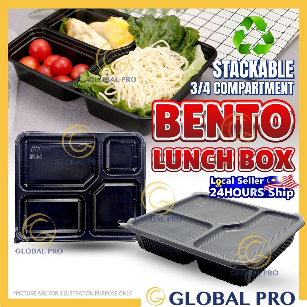 1PC Bento Lunch Box Plastic Lunch Box Bekas Makanan 3/4 Compartment ...