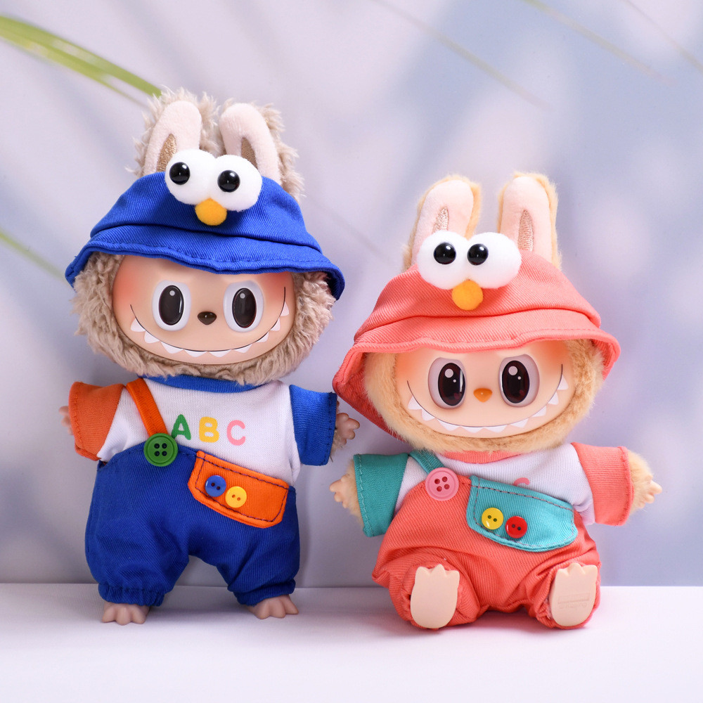 17cm Labubu Clothes Big Eye Monster Overalls Suit Labubu Doll Baby ...
