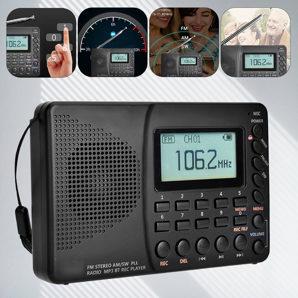 K-603 Portable Radio AM/FM/SW/BT/TF Pocket Radio USB MP3 Digital Recorder Support TF Card ...