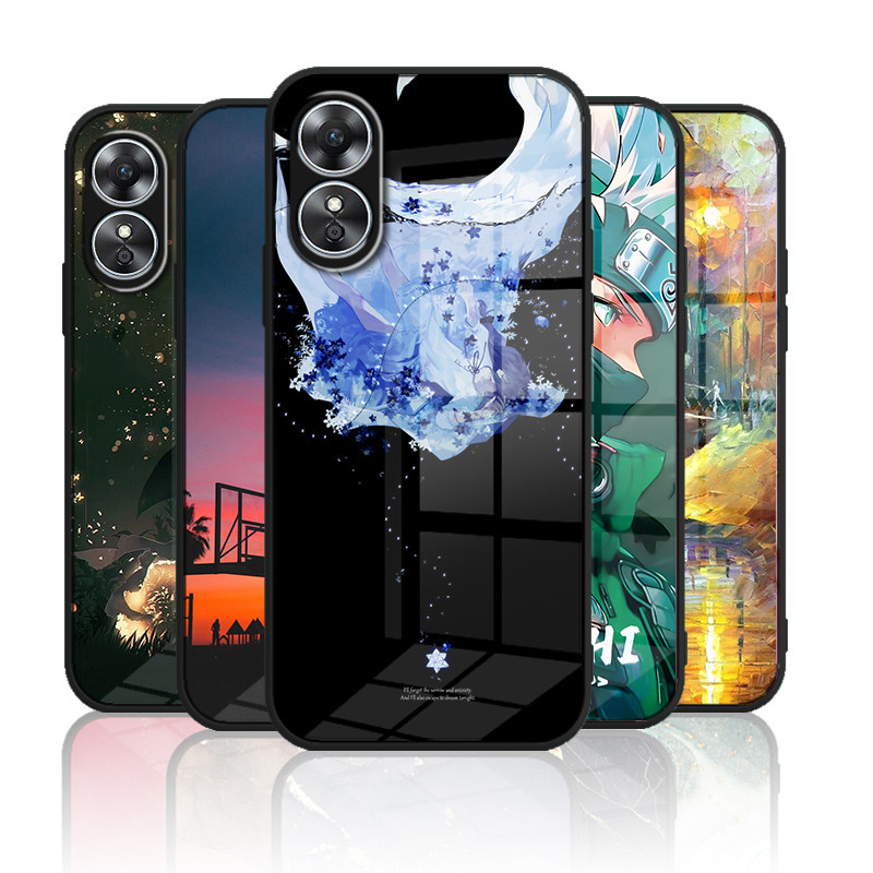 Glass Casing OPPO A17 A17k Tempered Glass Case Hard Back Cover Soft ...