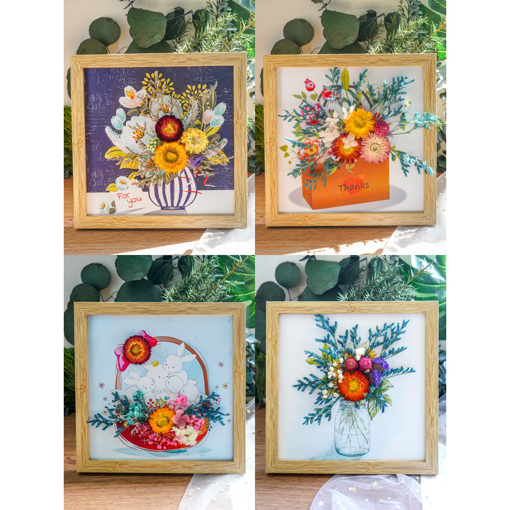 Bingkai Bunga Kering DIY Bahan Bunga Abadi Lukisan 3D Set Aktiviti ...