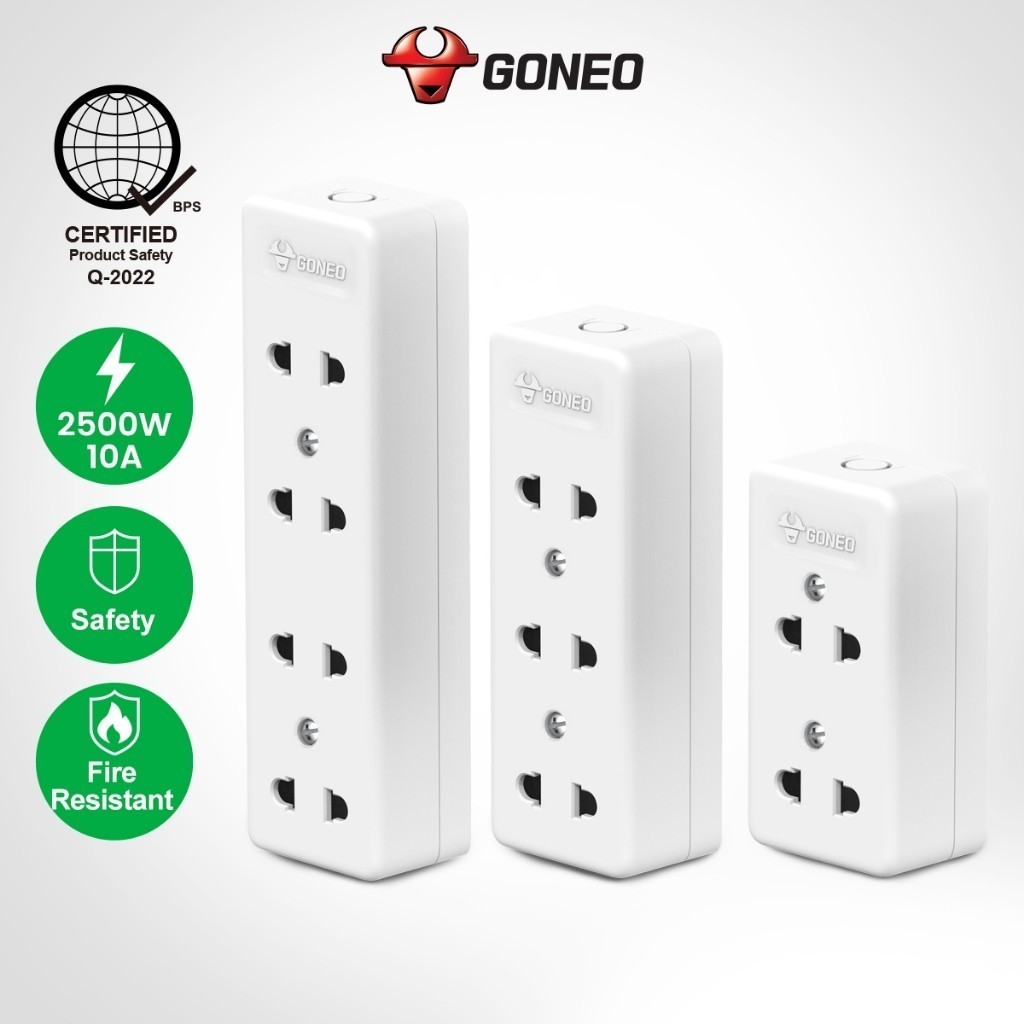 GONEO Wallmount Surface type 2,3 and 4 Gang Rewireable Wall Power Strip Socket 2500w, 10A W ...