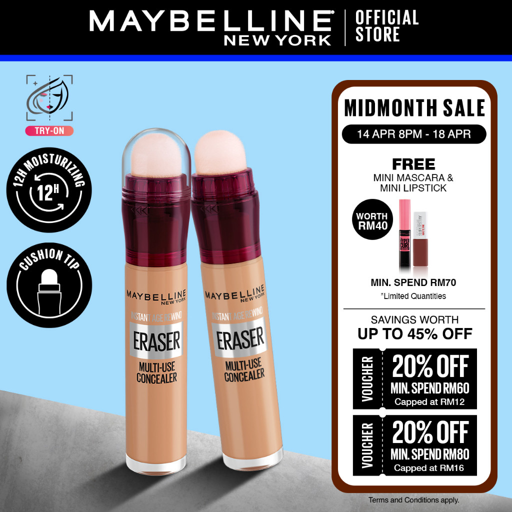 Maybelline Instant Age Rewind Concealer - Full coverage, Erase Dark ...