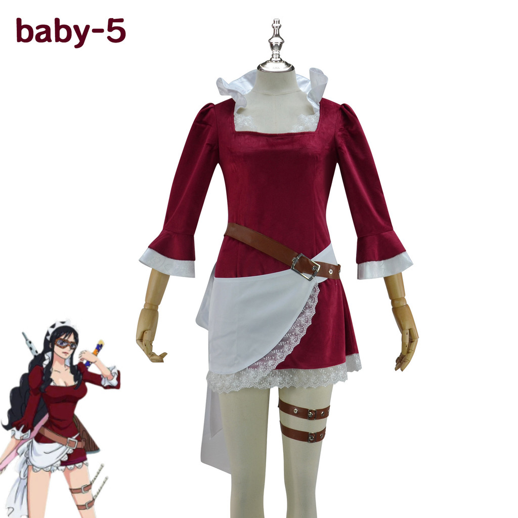 One Piece Baby5 Red Velvet Cosplay Costume Maid Battle Dress Halloween ...