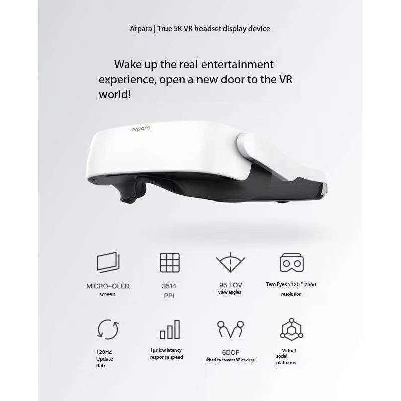 Arpara 5K VR Smart Glasses VR HMD 120hz Double Micro-OLED Display 3D IMAX Immersive 5K 4K UHD ...