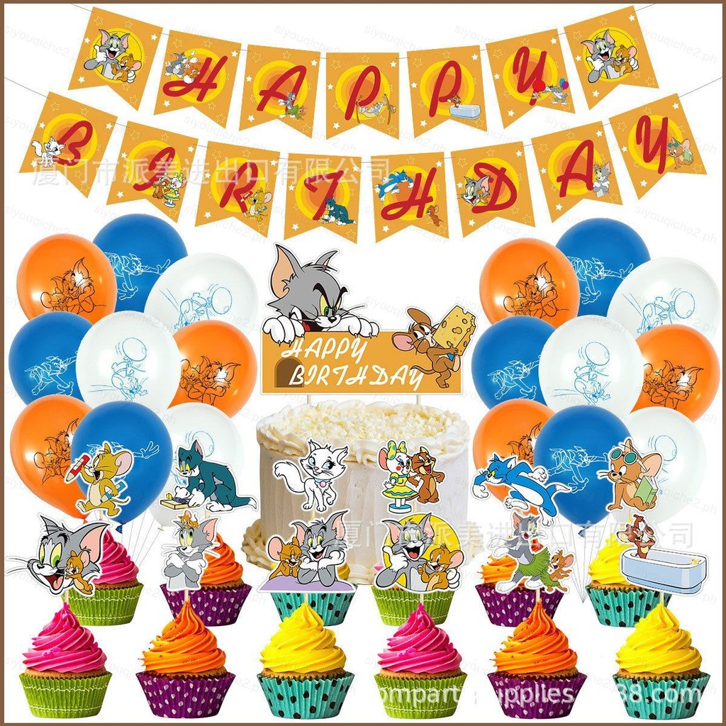 SY2 Tom and Jerry theme kids birthday party decorations banner cake ...