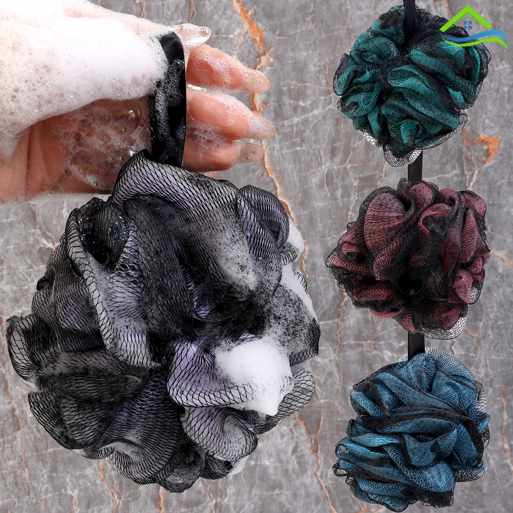 Soft Shower Mesh Foaming Sponge Exfoliating Scrubber Black Bath Tool ...