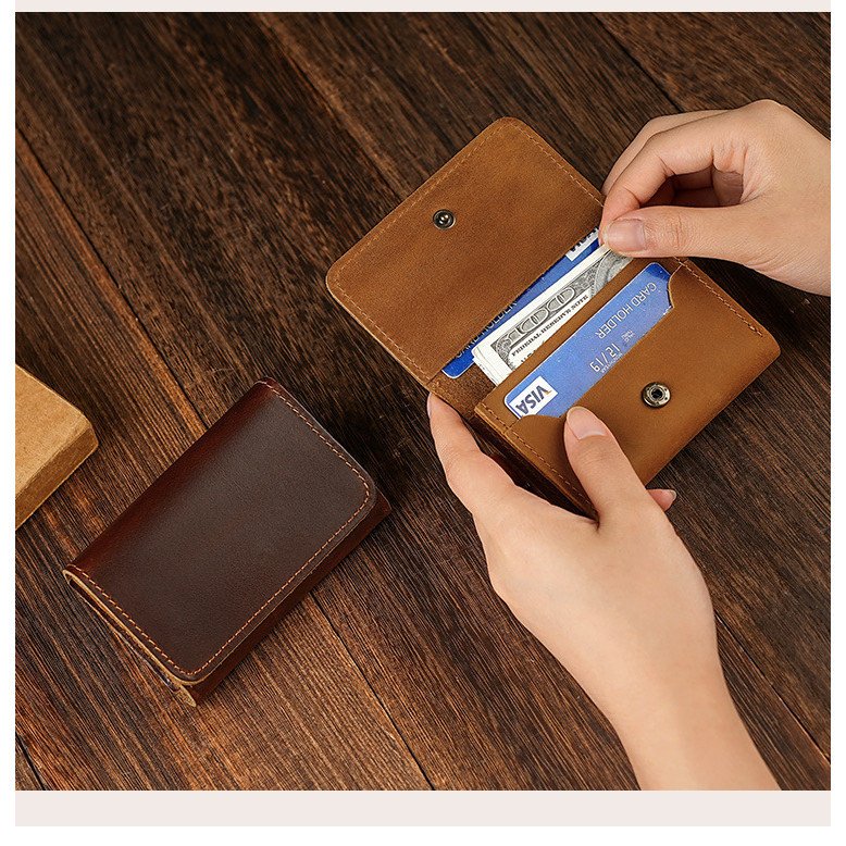 Crazy Horse Leather Small Card Holder for Men Cowhide Credit Card Case ...