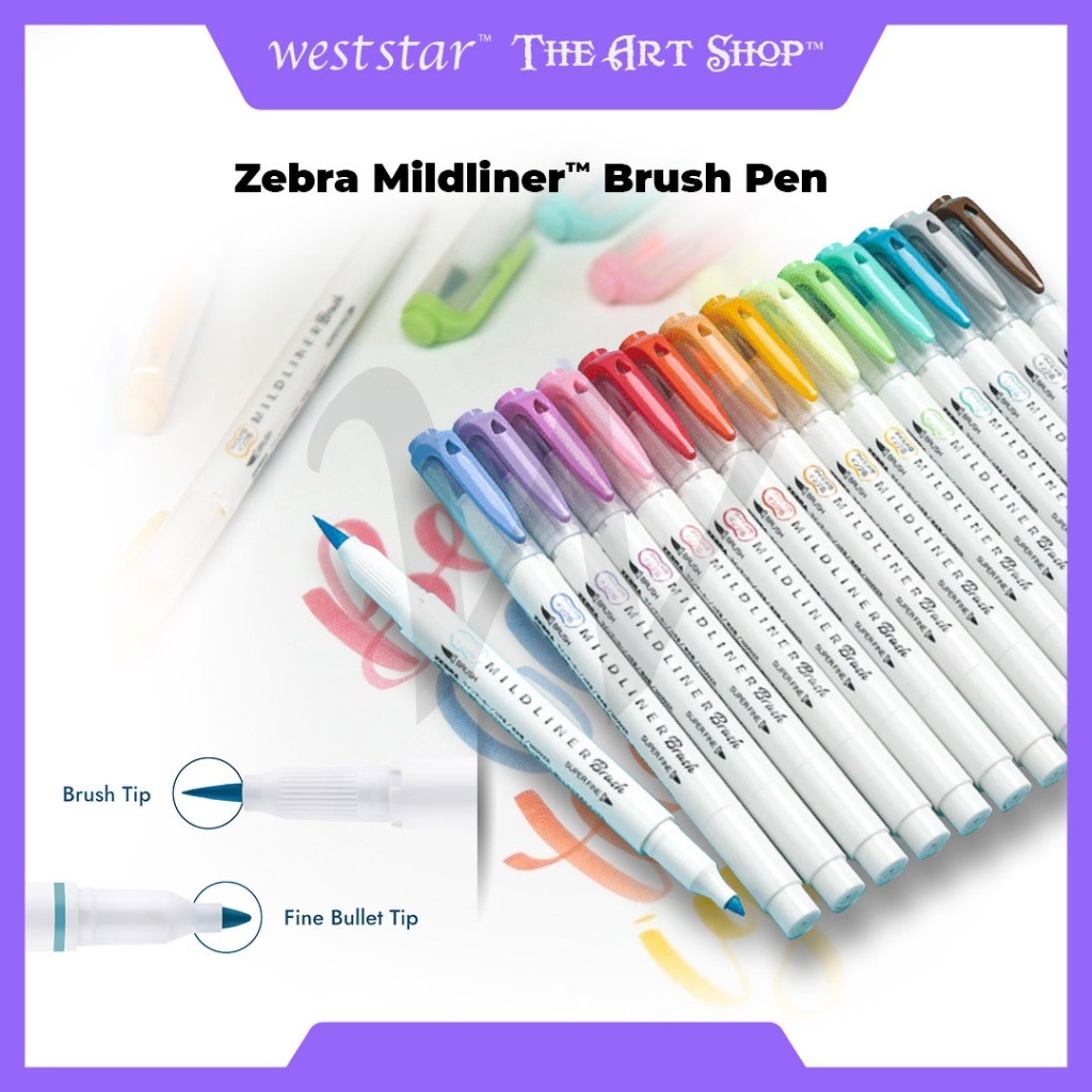 [WESTSTAR] Zebra Mildliner Brush Pen Marker, Brush Marker Twin Tip ...