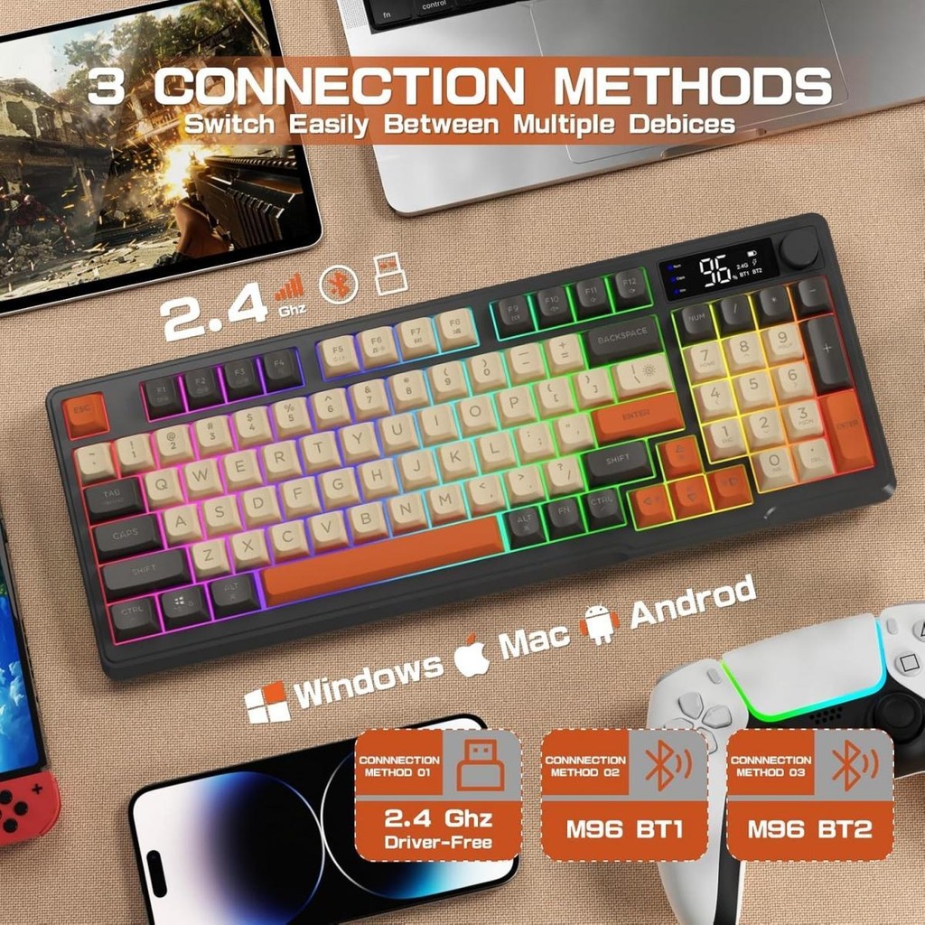 M96 wireless gaming keyboard 94-key layout 2.4G/wireless dual mode PBT ...