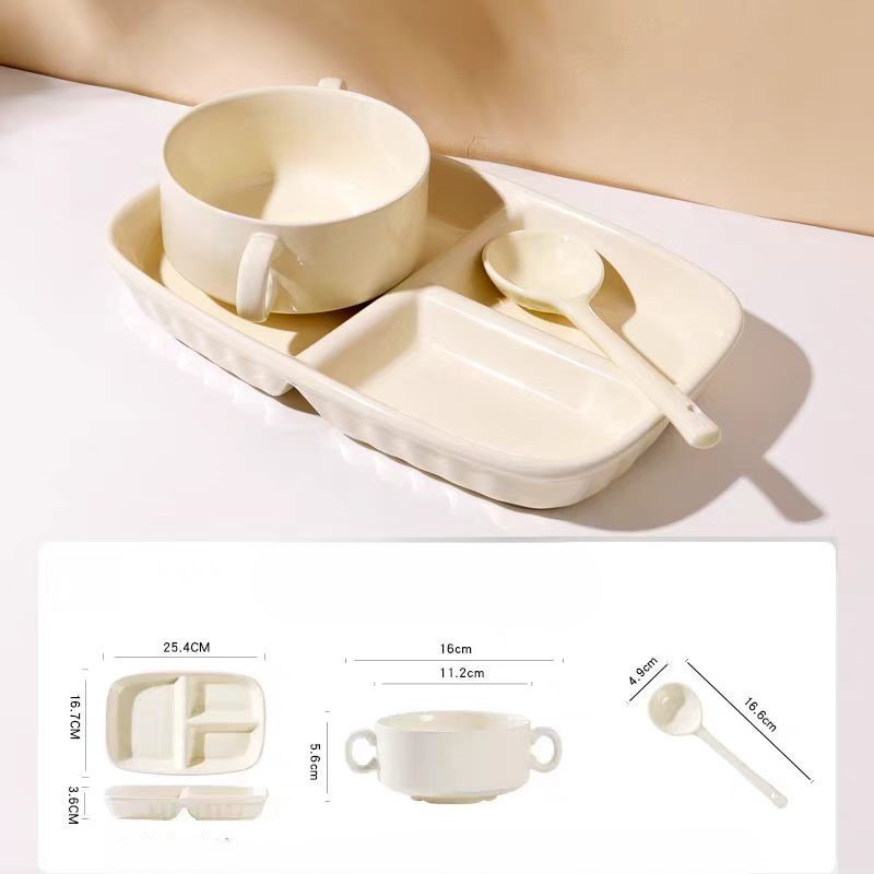 Dividing Plate Ceramic Breakfast Plate One-Person Food Plate Adult ...