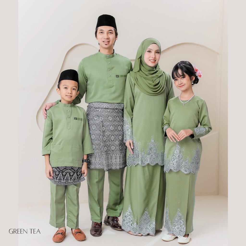 FULL SET FAMILY BAJU RAYA KURUNG AMANDA (SAGE GREEN) by Alin Fashions ...