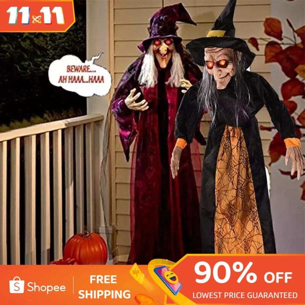 1ONLYTWO Life Size Talking Witch, Halloween Purple Spooky Animatronic ...