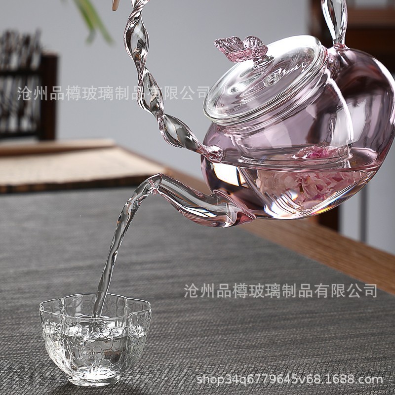 Warna merah jambu teko rebus kaca tahan panas bernilai tinggi, corak ...