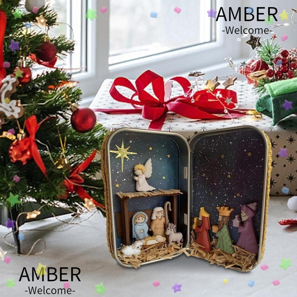 AMBER1 Christmas Nativity Box, Handmade Dollhouse Holy Family Figurine ...