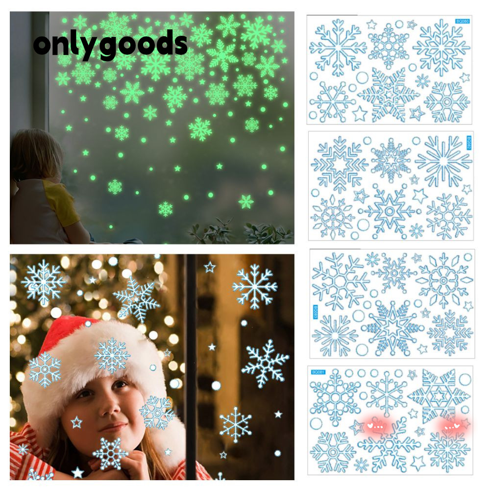 ONLYY Christmas Snowflake Sticker, Electrostatic Green Silver ...