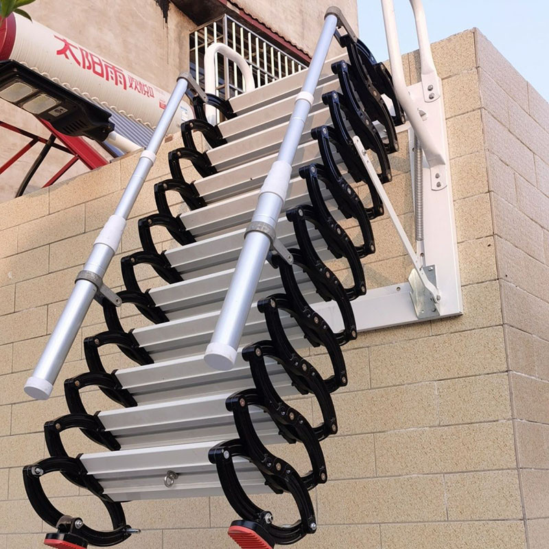 Lift push-pull shop loft home wall-mounted telescopic ladder folding ...