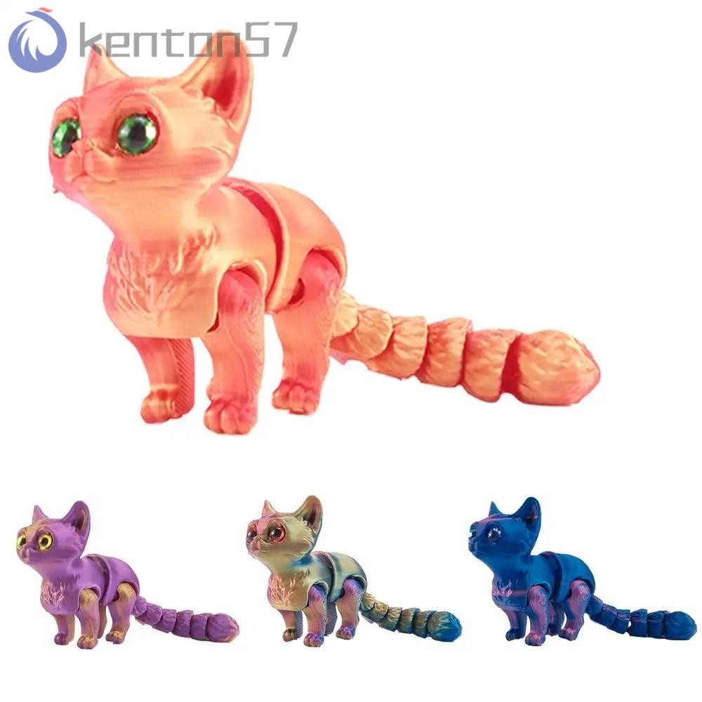 KENTON 3D Printed Cat, Glittering Eyes Multi-joint Mini Cat Figure ...