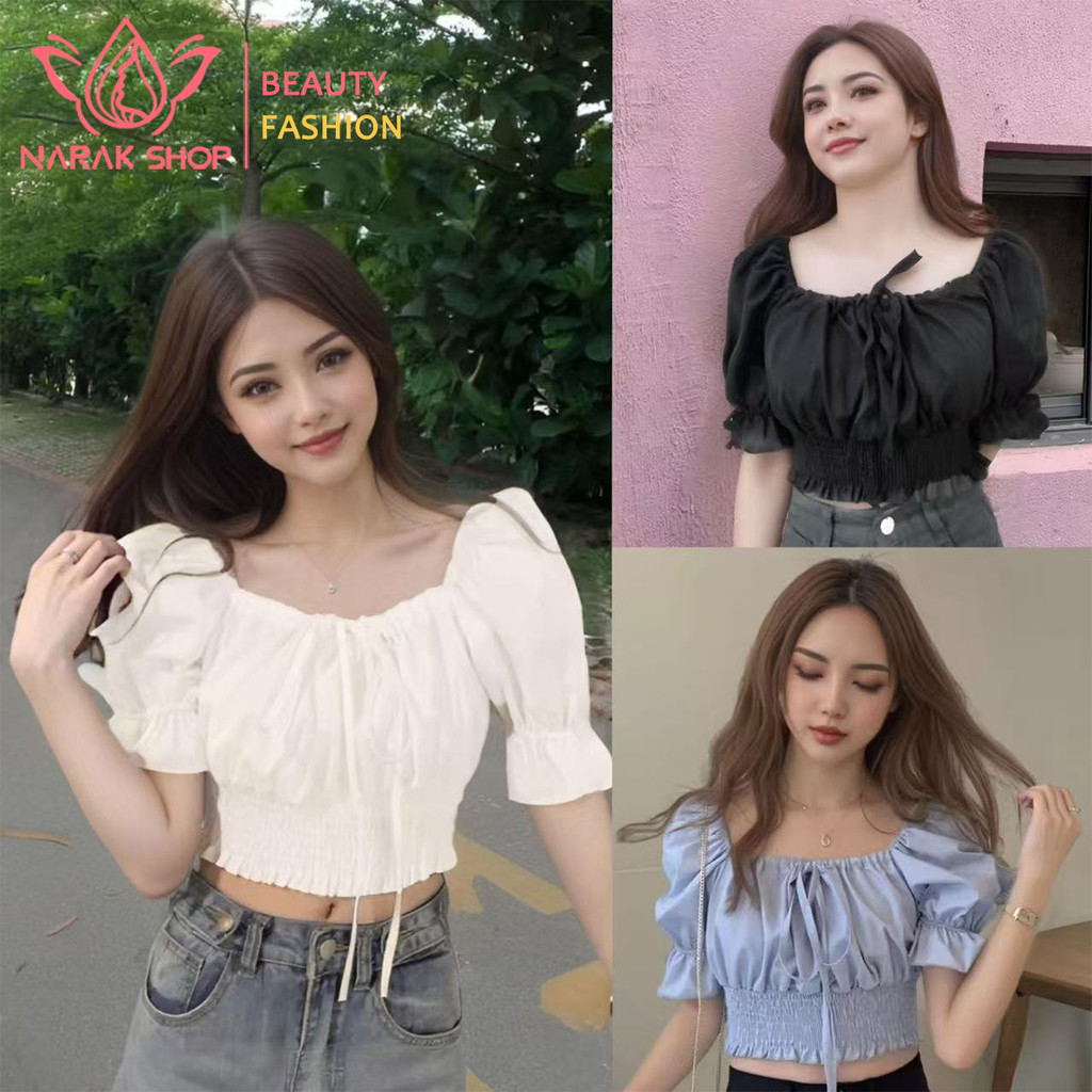 Puffy Sleeve Crop Top With Square Neckline And Sweet Look Summer Wear ...