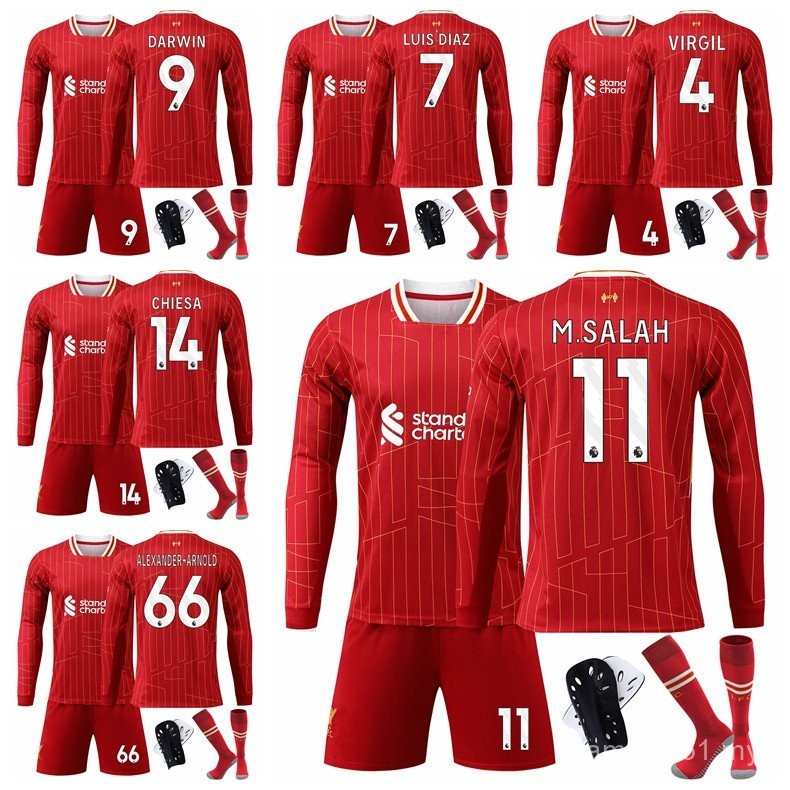 2024-25 Season Liverpool Home Football Long Sleeve Kids Kit Virgil van ...