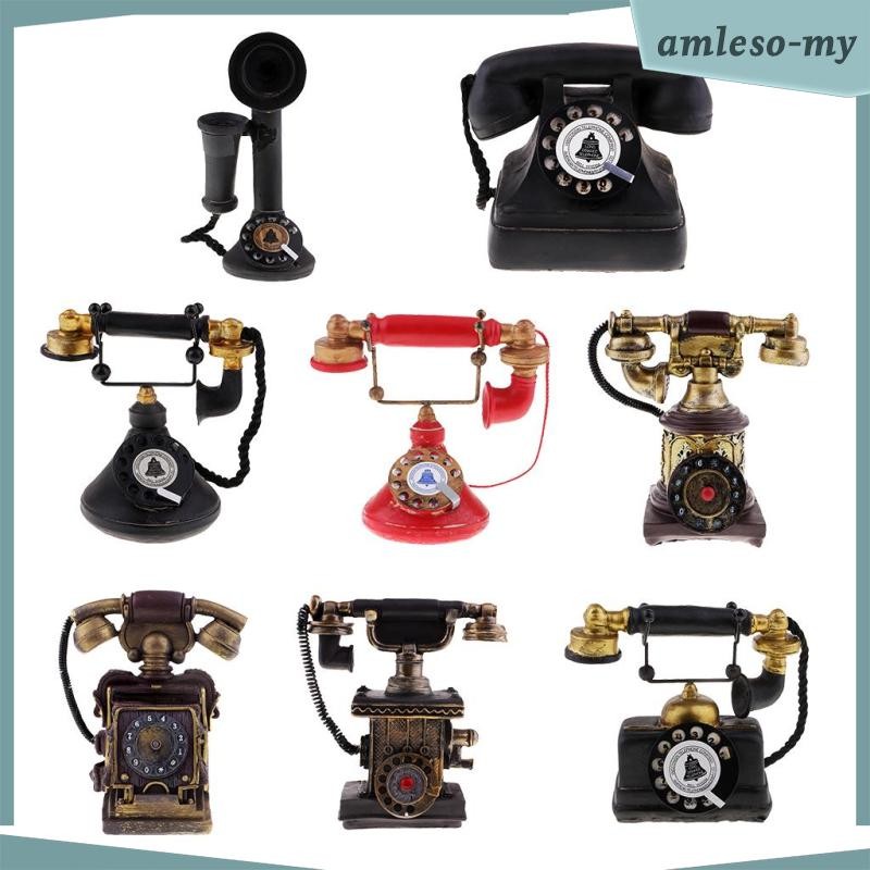 [AmlesoMY] Retro Decorative Phone Model, Vintage Rotary Telephone ...