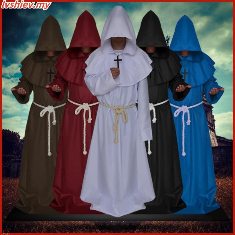 Medieval Monk Costume Wizard Hooded Robe Friar Priest disguise Church ...