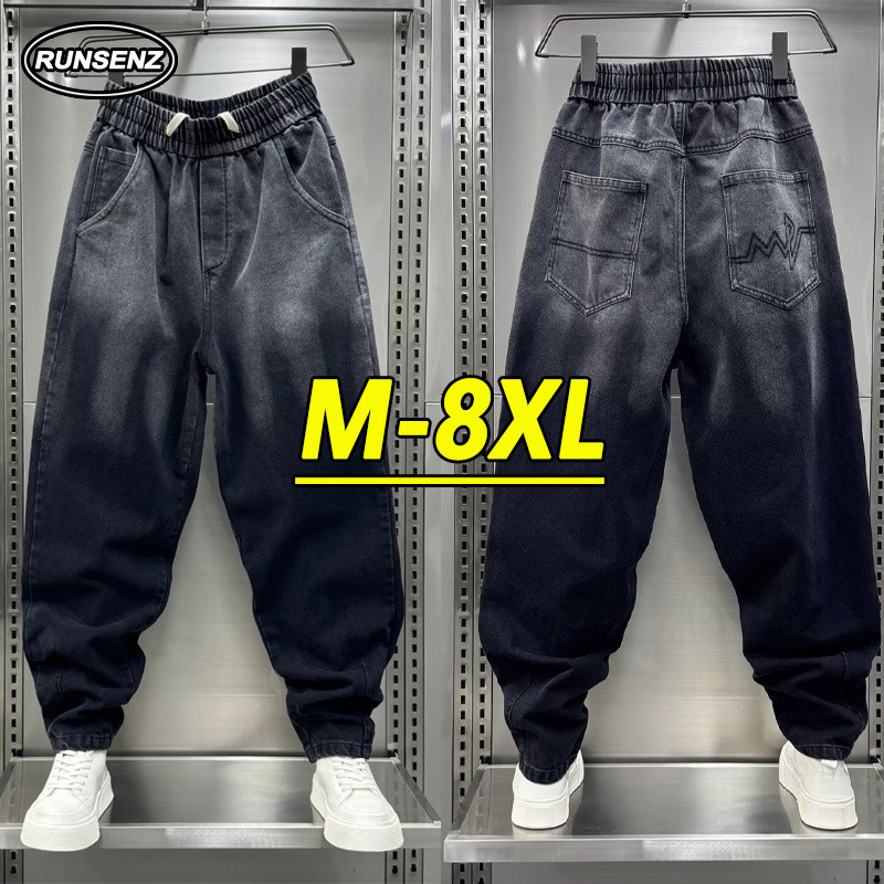 M-8XL Korean Trendy Gradient Jeans Men High-end Loose Casual Plus Size Denim Pants | Shopee Malaysia