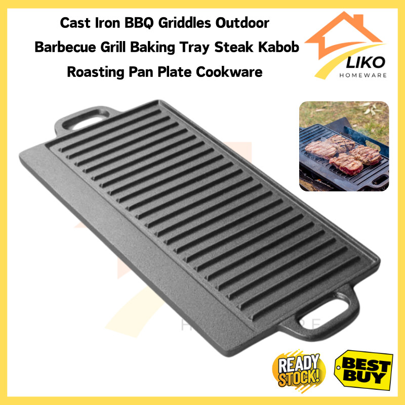 (HARGA TERENDAH)Cast Iron BBQ Griddles Outdoor Barbecue Grill Baking ...