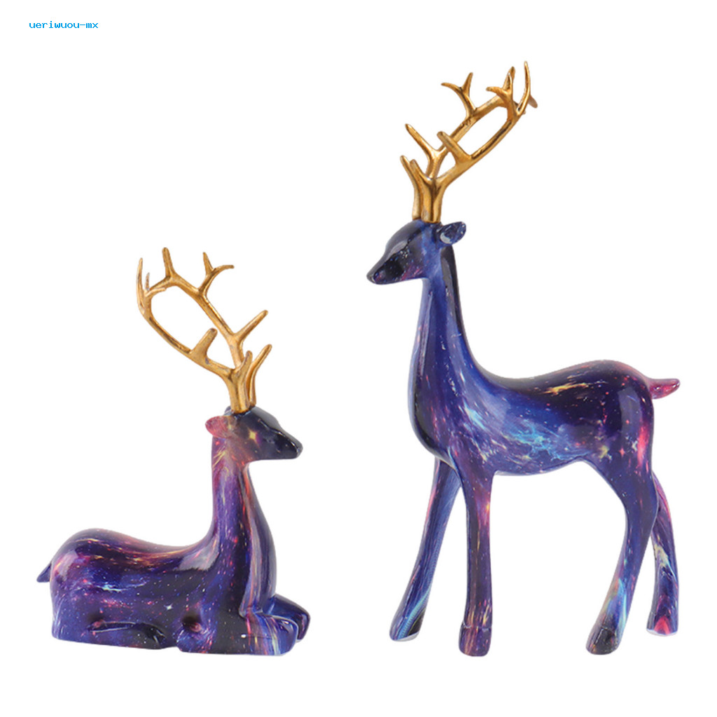 ueriwuou Deer Figurines for Home Decor Reindeer Ornament Set Set of 2 ...