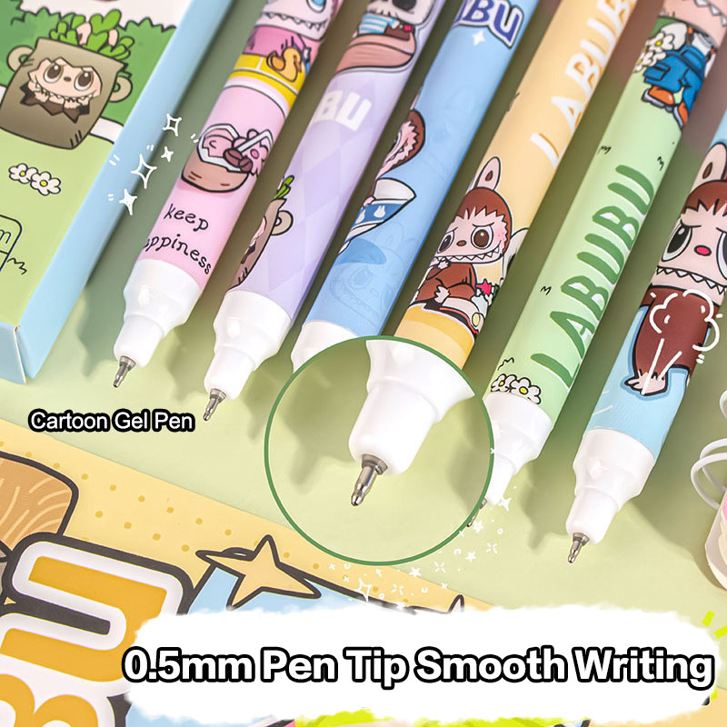 QwQ 6Pcs Cute Cartoon Labubu Gel Pen Black 0.5mm Press Pen Kawaii ...