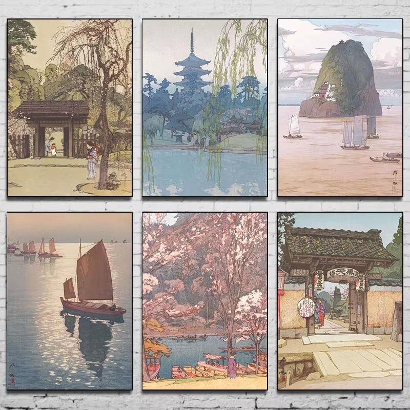 Vintage Japanese Landscape Cartoon Canvas Painting Art Prints And ...