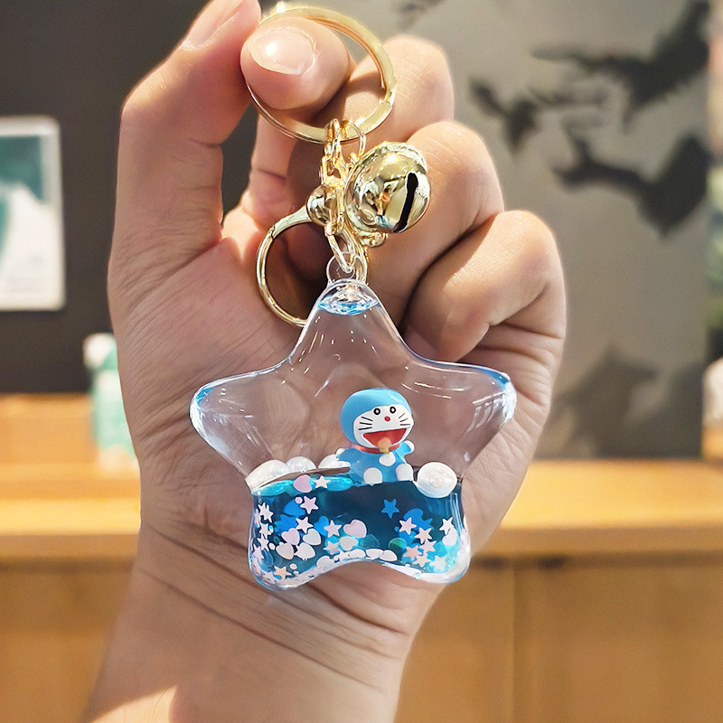 Doraemon Glitter Keychain Student Children Blue Fatty Pendant Couple ...