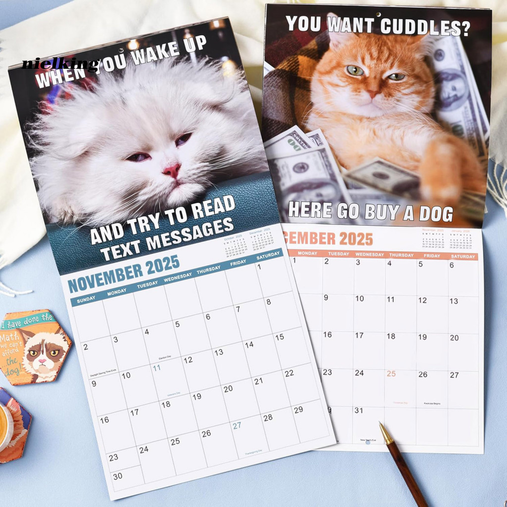 [NK] 2025 Cat Wall Calendar Extra-large Daily Blocks Cat Calendar 2025 ...