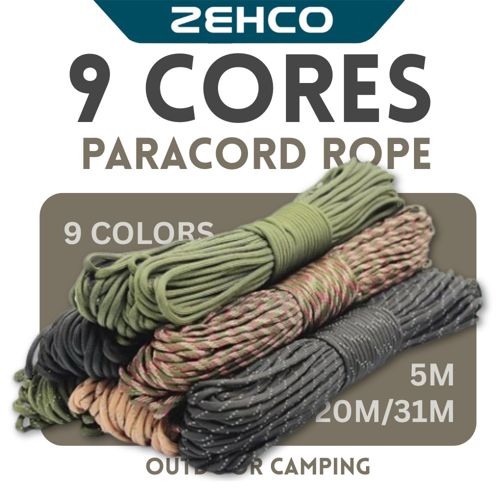 9 Cores 20M & 31M Paracord Rope 4mm 550 Military Standard Parachute ...