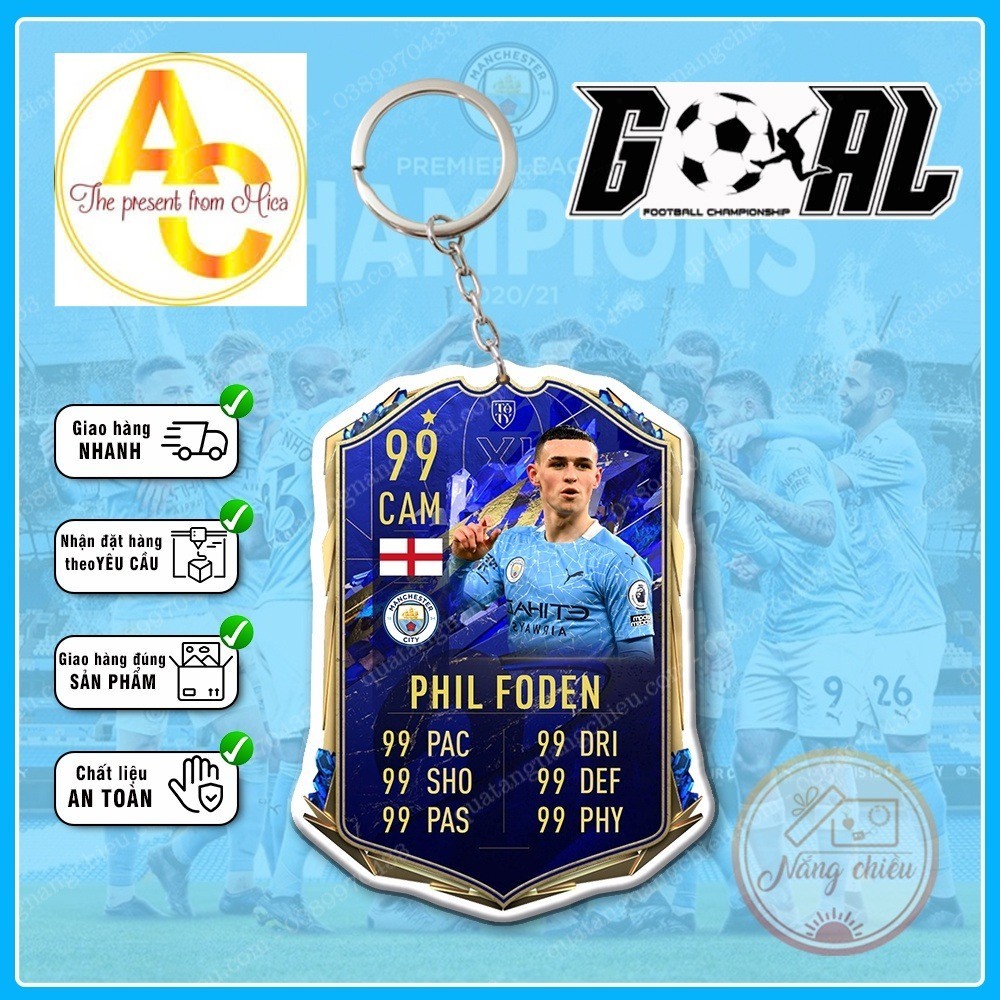 Phil Foden Keychain, Man City Season 2022-2023 Football Club - Thick ...