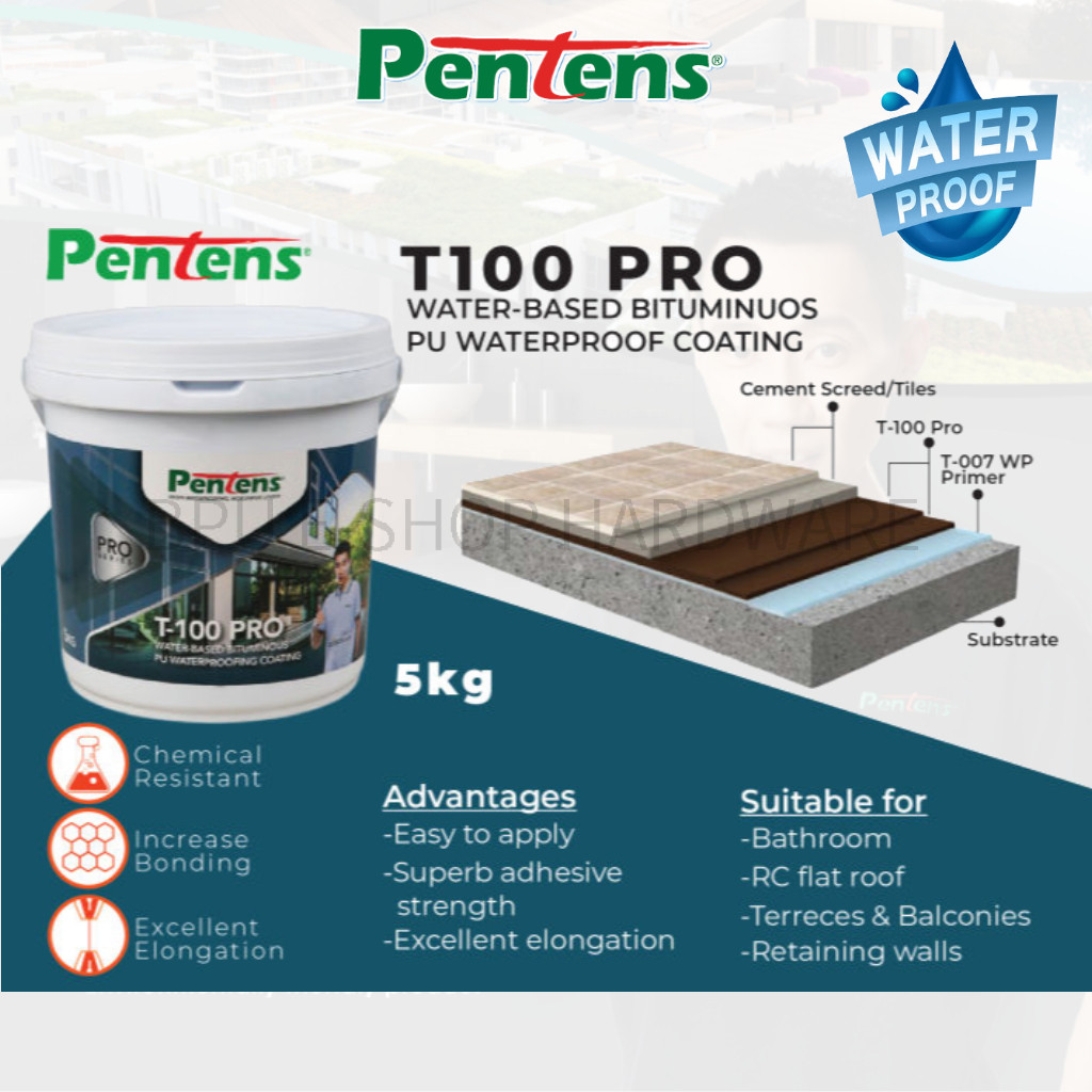 Pentens T-100 Pro Water-Based Bituminous PU Waterproofing Coating l ...