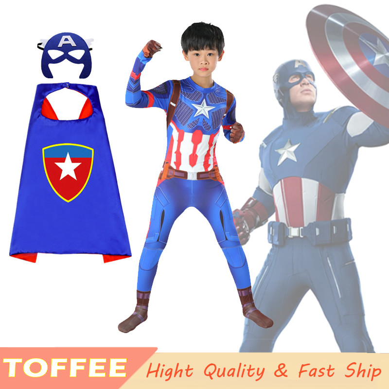 Avengers Superhero Captain America Blue Jumpsuit For Kids Boy Costume ...